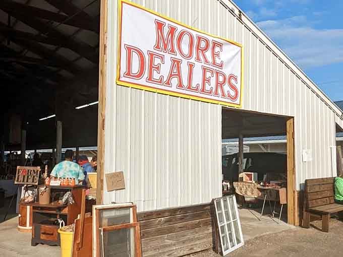 That sign isn't kidding around, there are more dealers here than you can shake a vintage walking stick at.