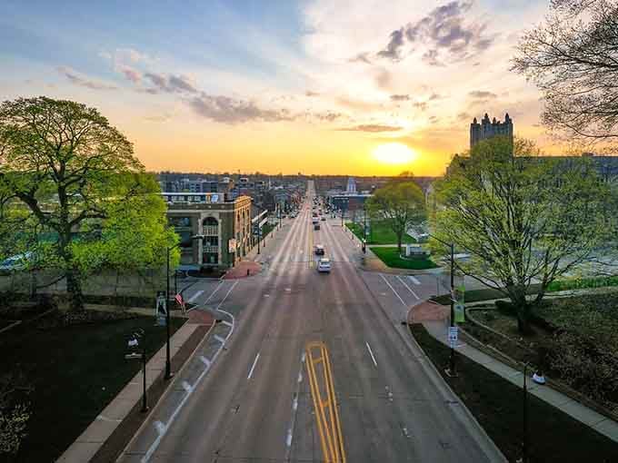 Main Street at sunrise looks like someone hit the pause button on the entire world.