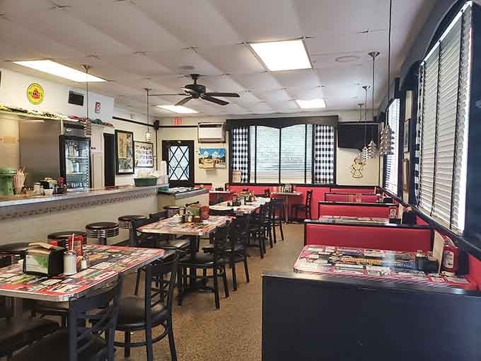 Red vinyl booths and ceiling fans spinning overhead, this is what diners looked like when Eisenhower was president.