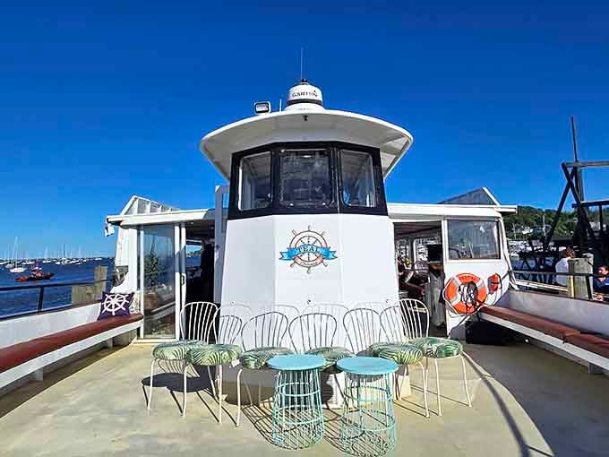 Your upper deck awaits with seating that says "casual elegance" louder than your aunt's holiday decorations.