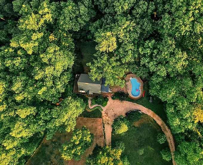 From above, this woodland retreat looks like someone's dream Pinterest board came to life in Virginia.