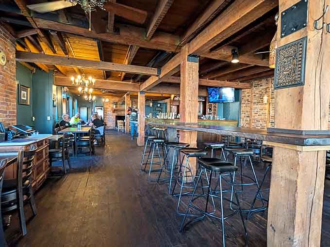 Exposed beams and brick walls create an atmosphere where history meets your hunger in the best possible way.