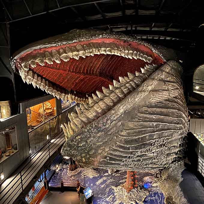 This massive sea creature looks ready to swallow ships whole, proving someone's imagination had absolutely no limits whatsoever.