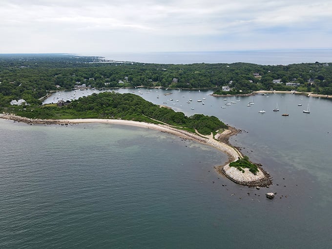 From above, The Knob reveals its secret: a perfect peninsula where land meets sea in spectacular fashion.