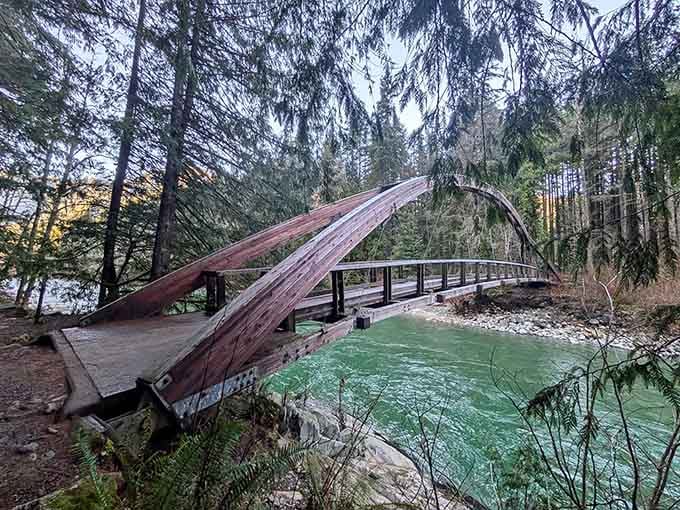 This arched beauty proves that sometimes the journey really is better than the destination, especially with water that green.