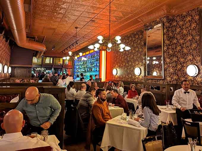 White tablecloths and tin ceilings create an atmosphere where Frank Sinatra would feel right at home ordering another round.