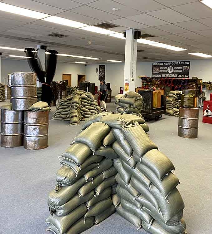 This battlefield of foam and fun proves adults never really outgrow the urge to play soldier.