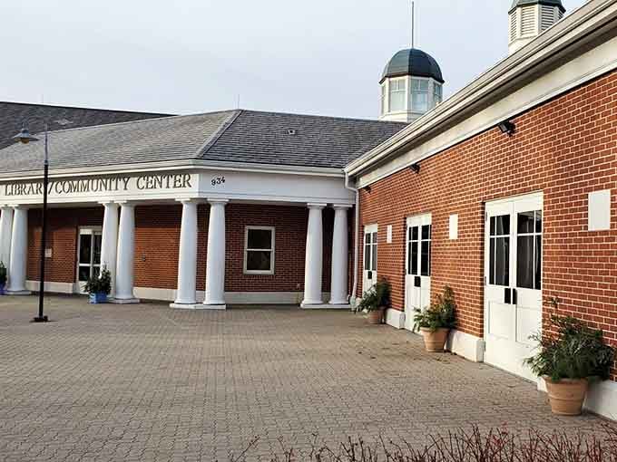 Those white columns say "community gathering spot" louder than any welcome sign ever could in small-town Connecticut.