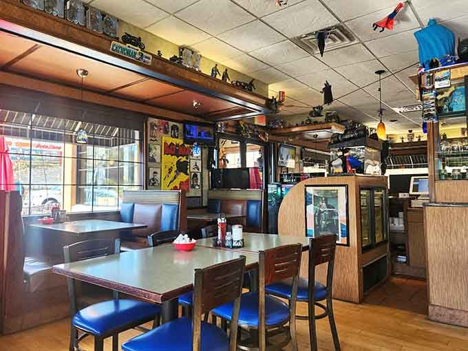Every inch of wall space celebrates Gotham's finest, creating the most delightfully nerdy breakfast atmosphere in Connecticut.