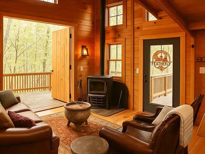Wood-paneled walls and leather chairs prove treehouses have finally grown up, though they kept the fun parts intact.