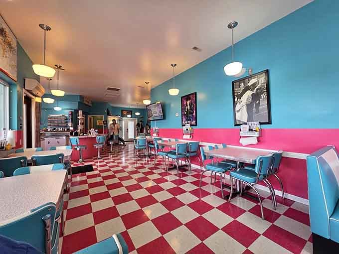 Step inside and suddenly it's 1955 again, complete with chrome stools and checkered floors that demand a twirl.