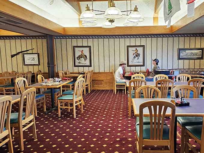 Wood paneling, comfortable booths, and carpet that's seen generations of happy diners come through those doors.