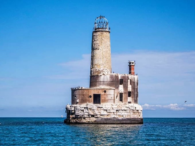 The weathered tower leans slightly, like it's had one too many at the maritime bar over the decades.