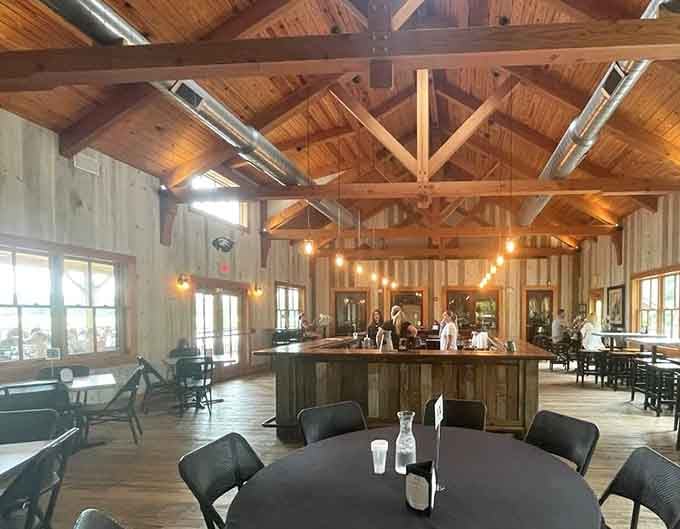 Cathedral ceilings and exposed beams make you feel fancy even in your weekend jeans and sneakers.