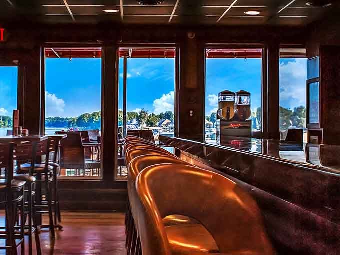 Floor-to-ceiling windows ensuring your view never takes a vacation, even when you're sitting inside with your drink.