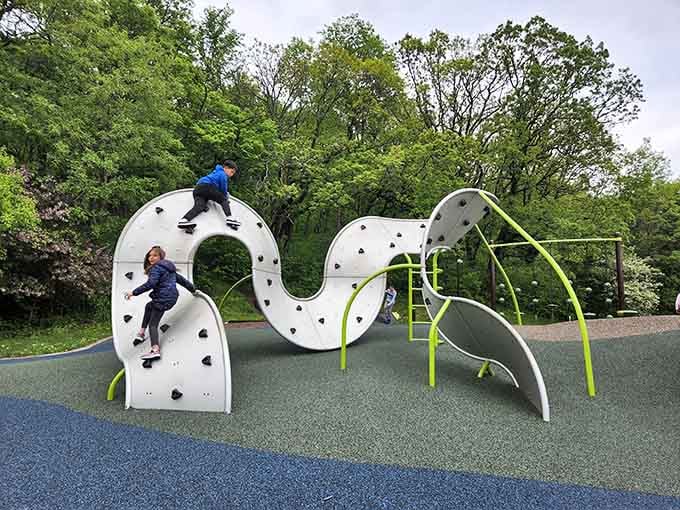 Those white climbing loops with lime green accents prove that good design doesn't need instructions, just imagination.