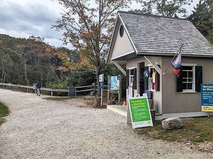 The gatehouse welcomes visitors like a friendly neighbor inviting you to explore their spectacular backyard paradise.