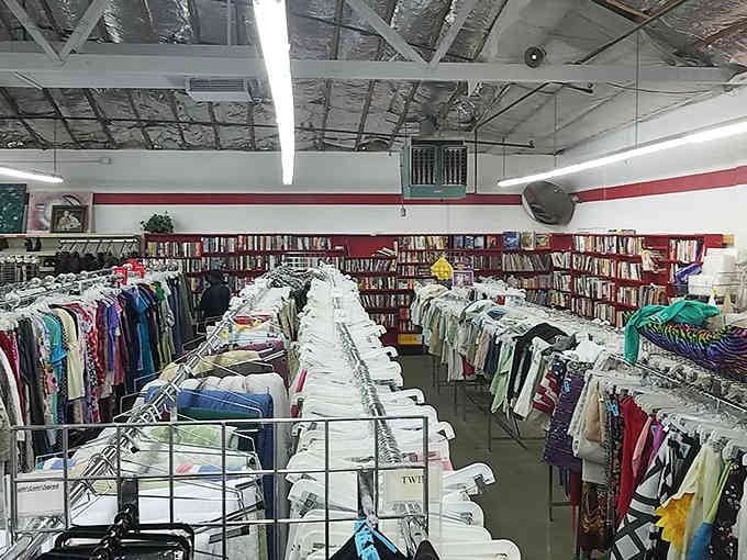 Rows of clothing stretch toward the horizon like a fabric rainbow, promising adventures in every aisle you explore.