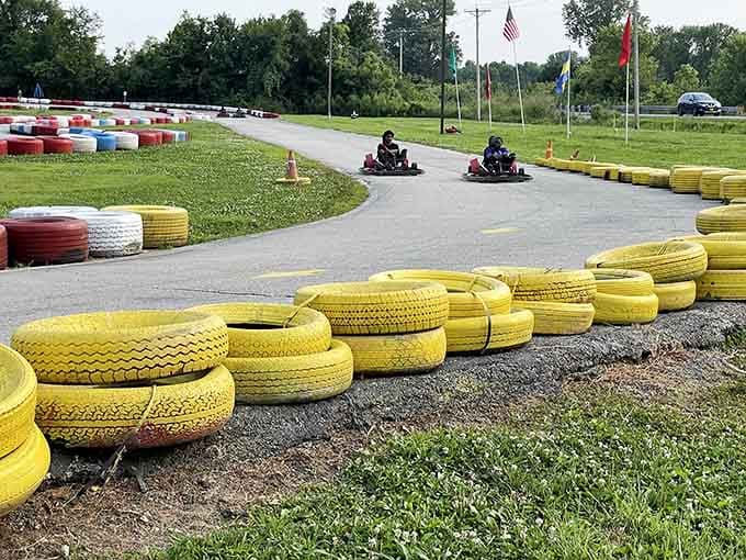 Those cheerful yellow tires aren't just safety barriers&mdash;they're your colorful companions through every thrilling turn and straightaway.
