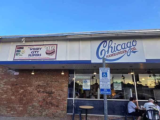 That classic blue and white sign promises Windy City flavors without the need for a plane ticket.