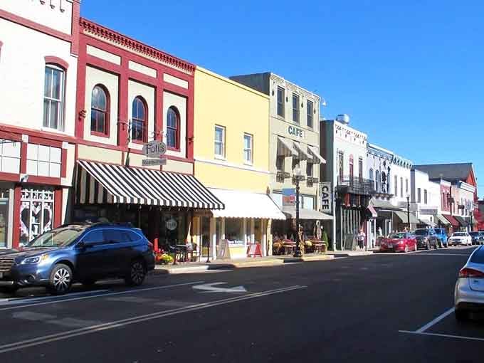 When a town's buildings wear more colors than a box of crayons, you know someone's having fun here.