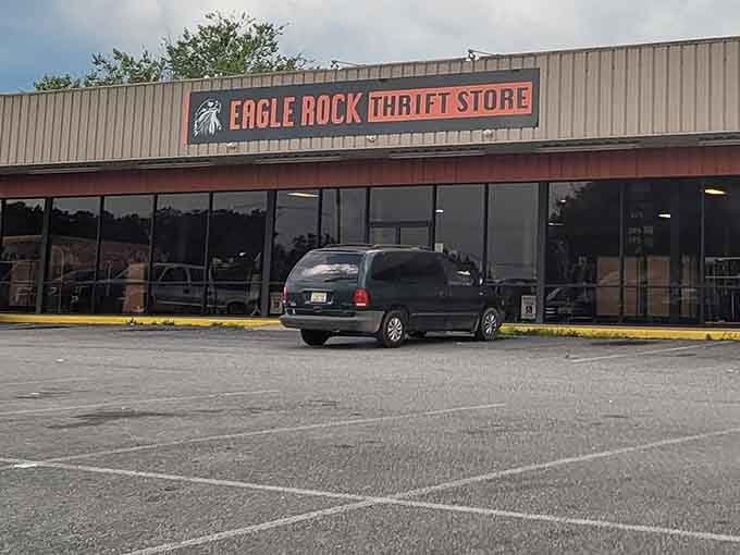 Eagle Rock's straightforward storefront promises no-nonsense thrifting where practical finds meet unbeatable prices in a spacious setting.
