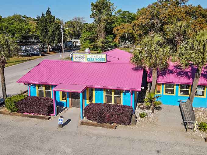This pink roof is brighter than a flamingo convention and twice as fun to visit for seafood.