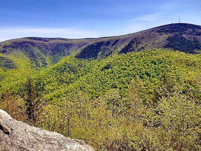 Rolling green mountains stretch toward forever, where five states meet your gaze on a clear Massachusetts morning.