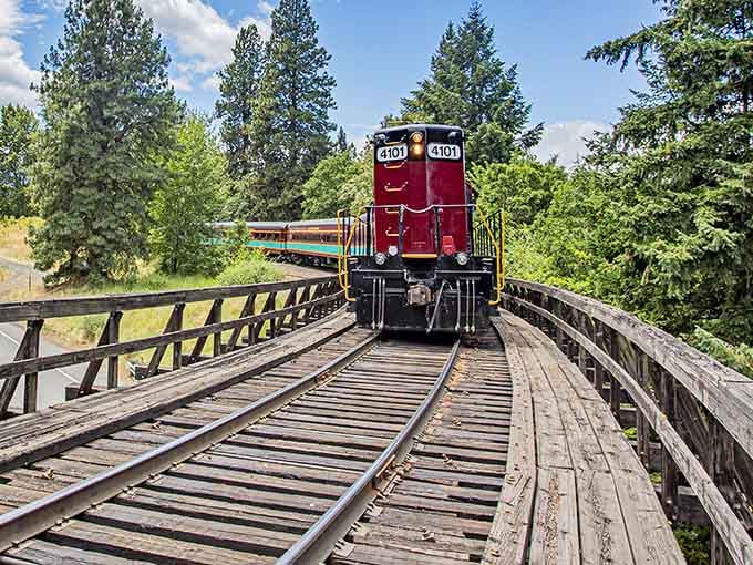 Crossing this wooden trestle feels like riding into a Western movie, minus the bandits and tumbleweeds.