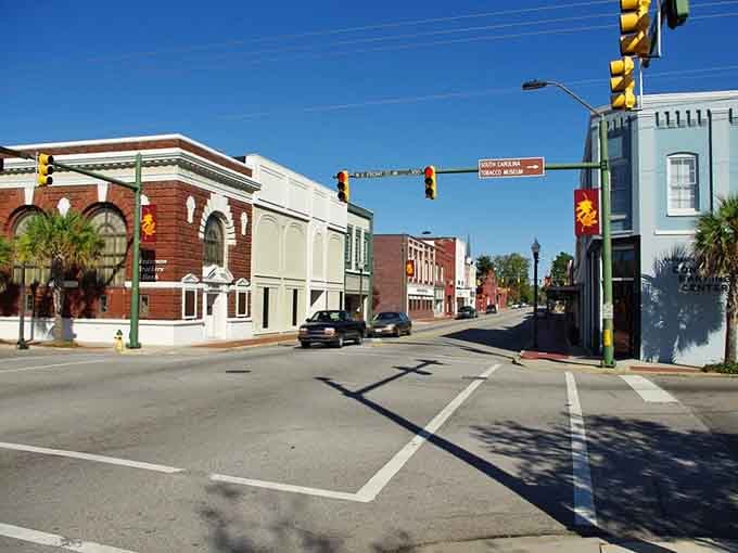Main Street architecture that would make Andy Griffith feel right at home, complete with those stately palm trees.