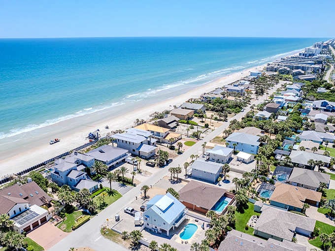 Miles of pristine Atlantic coastline meet charming beach cottages in this aerial view of coastal perfection.