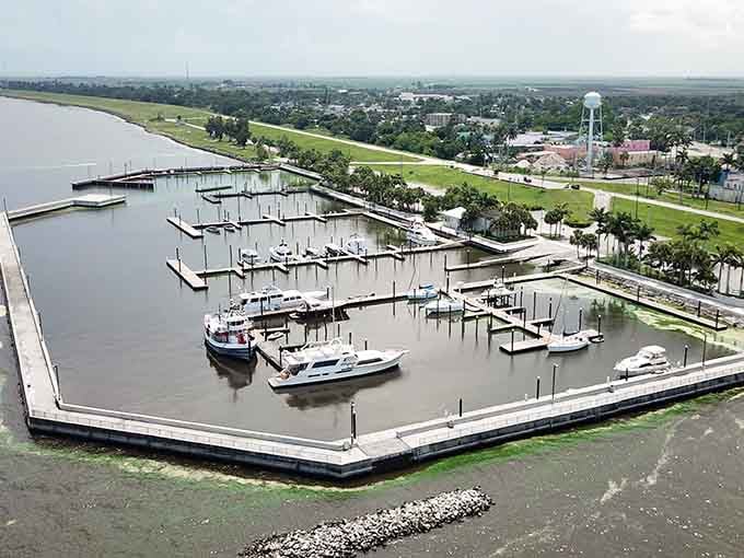The marina sits quiet and ready, where boats rest easy and fishing dreams come true without breaking the bank.