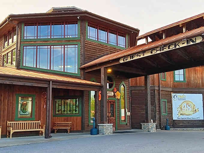 This rustic wooden settlement feels like stepping onto a movie set where every meal becomes an adventure.