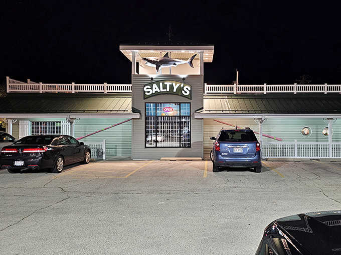 When a restaurant lights up the night like this, you know they're serious about their seafood game.