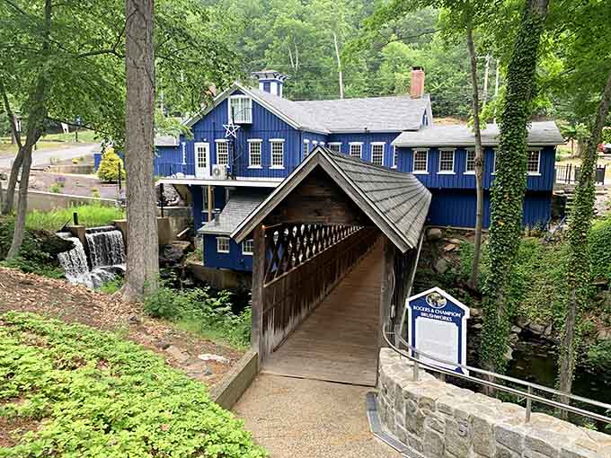 Cross this charming covered bridge and you're basically walking into a New England fairy tale with ribeyes.