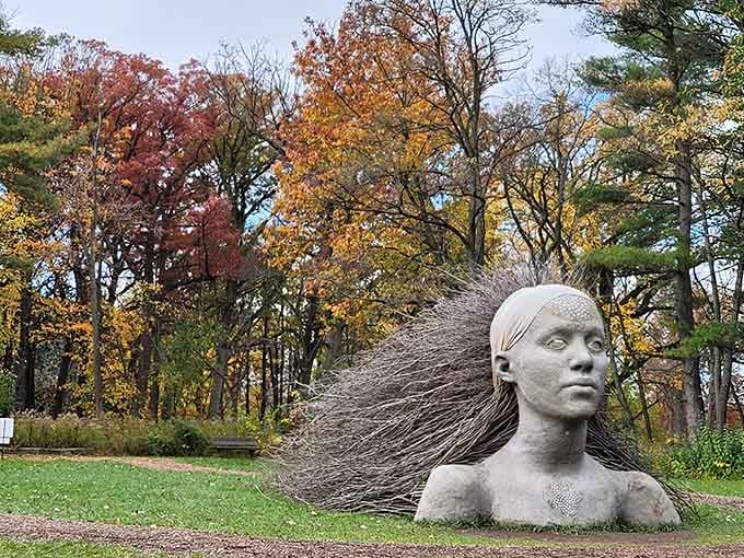 Nature's artwork on full display—this striking sculpture emerges from autumn's colorful canvas like a dream taking solid form.