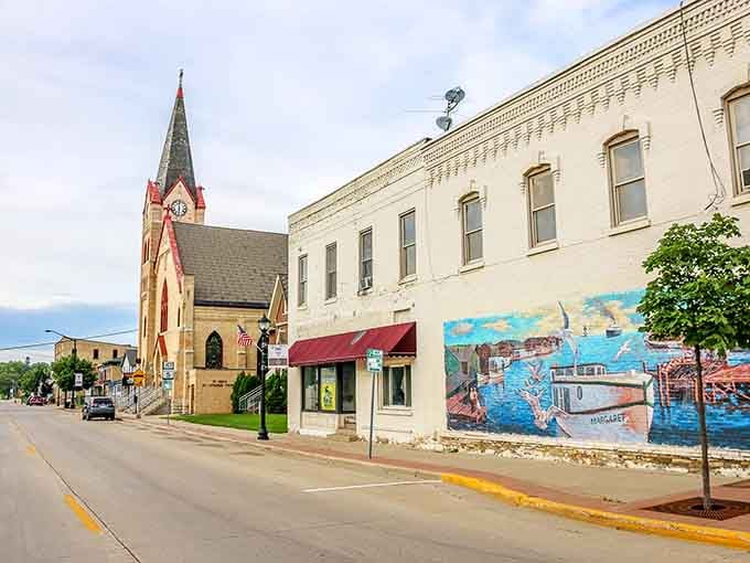 Look at that gorgeous maritime mural celebrating the waterfront heritage&mdash;art and history blend perfectly on these walls.