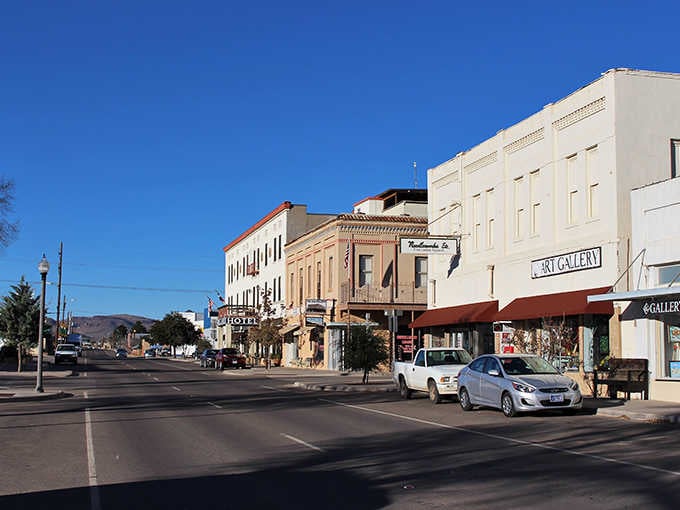 Clear blue skies frame historic buildings that have weathered decades without losing an ounce of their original charm.