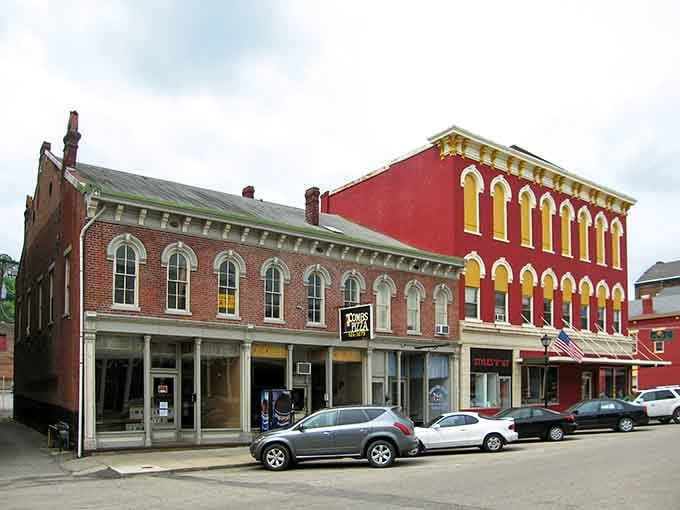 Historic storefronts with bold yellow trim stand proud along these charming streets, inviting exploration and discovery.