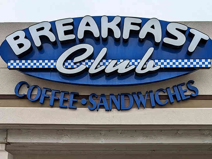 Bold lettering and blue accents announce this breakfast destination with the confidence of someone who knows their pancakes.