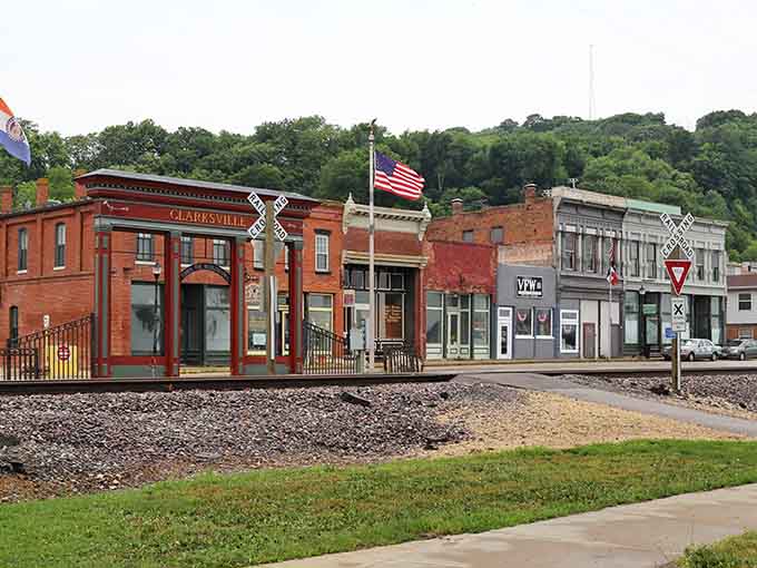 Railroad tracks running through downtown remind you when trains connected every small town to the wider world.