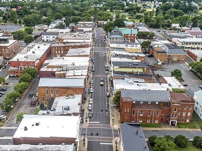 From above, this downtown reveals its secret: it's been perfectly preserved like your grandmother's best china.