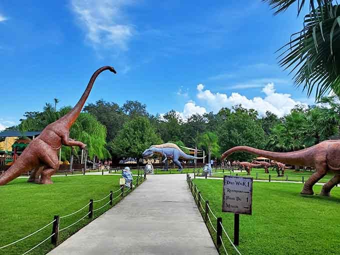 These gentle giants line the walkway, creating the perfect photo opportunity without the whole running-for-your-life thing.