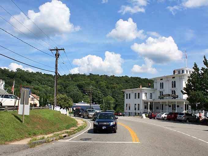 Those puffy clouds floating above the historic white building create a scene worthy of a postcard.