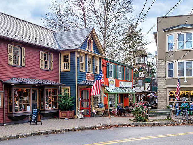 Main Street charm bursts with color like a box of crayons, each storefront more inviting than the last.