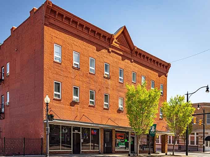 Sunlight catches those old brick facades just right, making every building look like it has stories to tell.