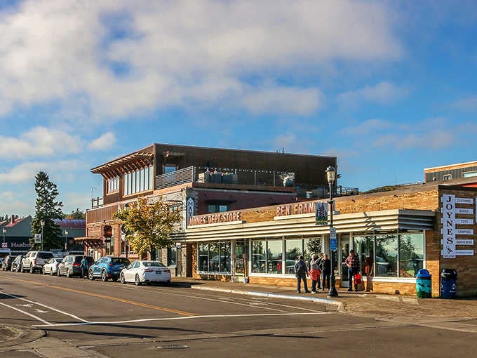 Modern meets historic in this lakeside storefront, proving small towns can absolutely rock contemporary architecture with vintage charm.