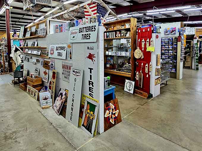 Vintage gas station signs and old Mobilgas logos transport you straight back to Route 66's golden era.