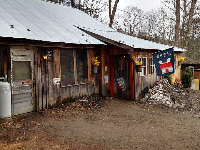 The weathered wood and handmade charm tell you this place values tradition over fancy decorating any day.
