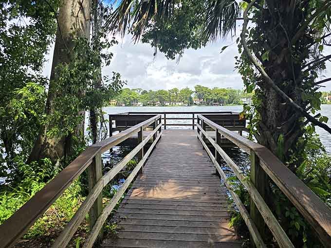 This wooden dock stretches toward Lake Maitland like an invitation to leave your worries behind.